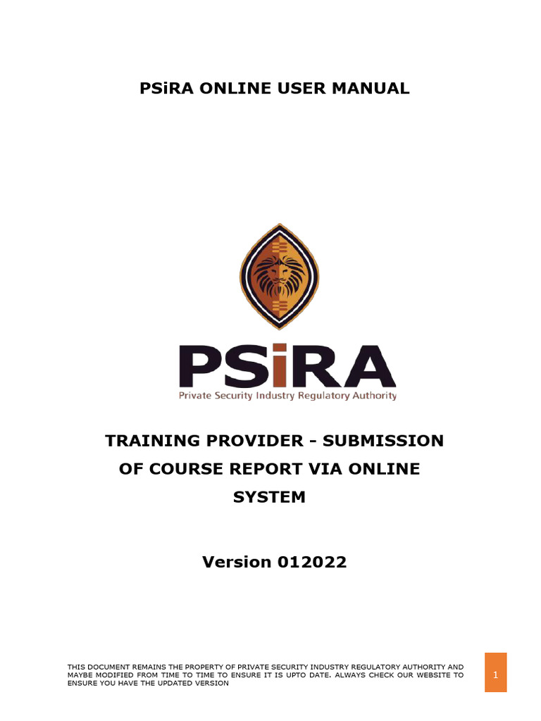 PSiRA Course Report Submission Guide | PDF | Login | Password