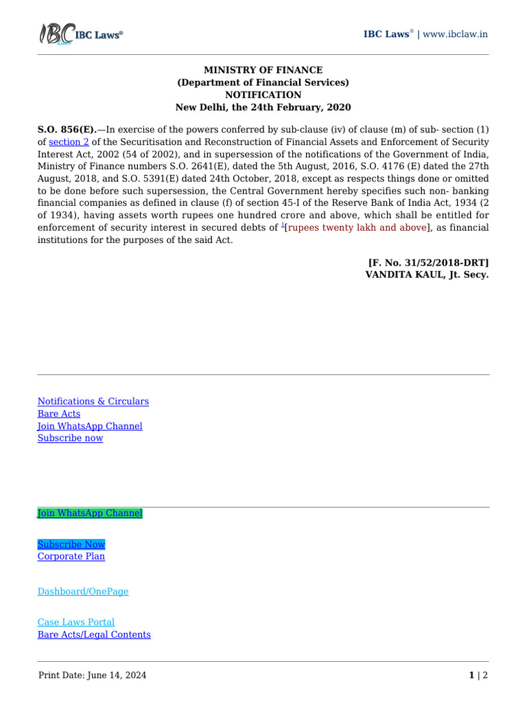 S o 856e Dated 24 02 2020 NBFC | PDF