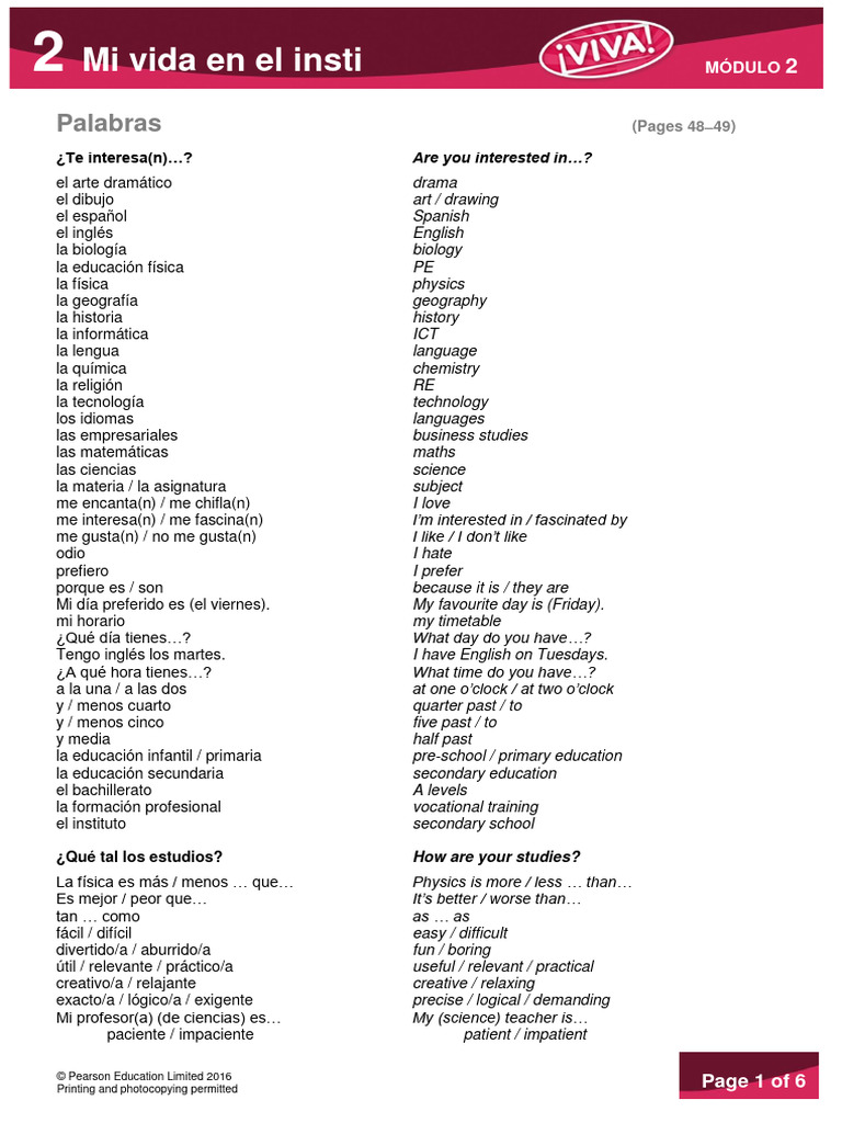 GCSE Spanish - Modulo 2 Vocab | PDF