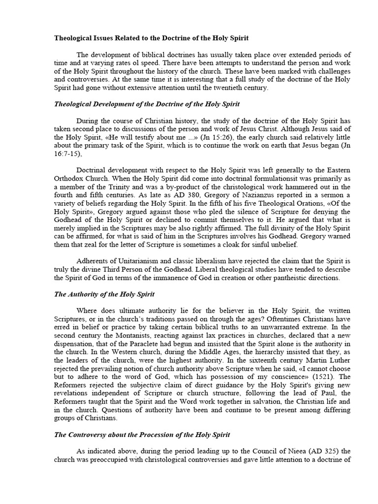 Theological Issues Related To The Doctrine of The Holy Spirit | PDF ...