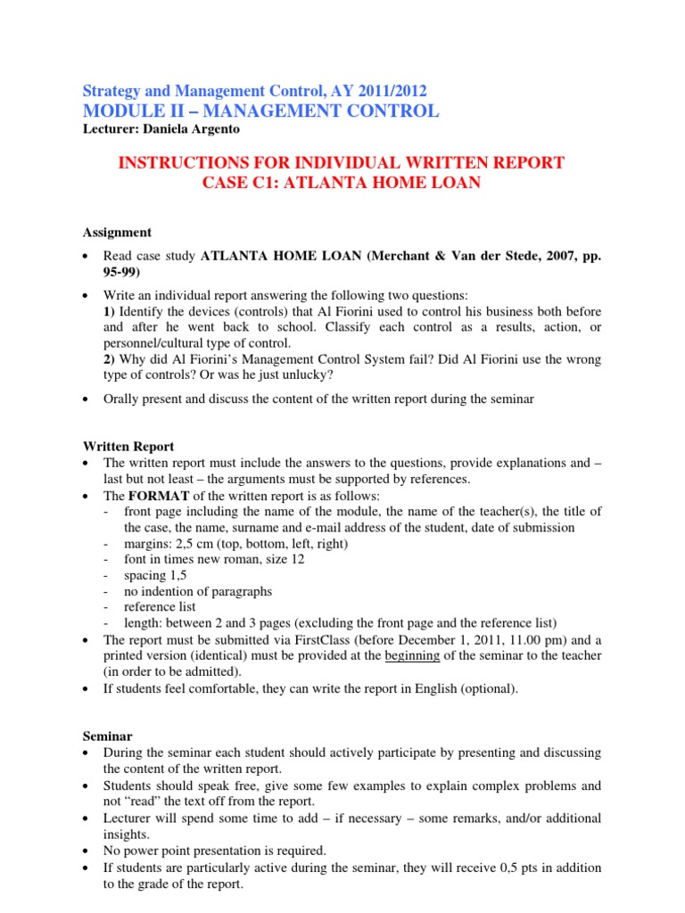 Case C1 - Instructions | PDF