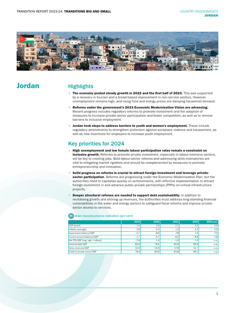 Jordan Economic Transition Report 2023-24 | PDF | Government Budget ...