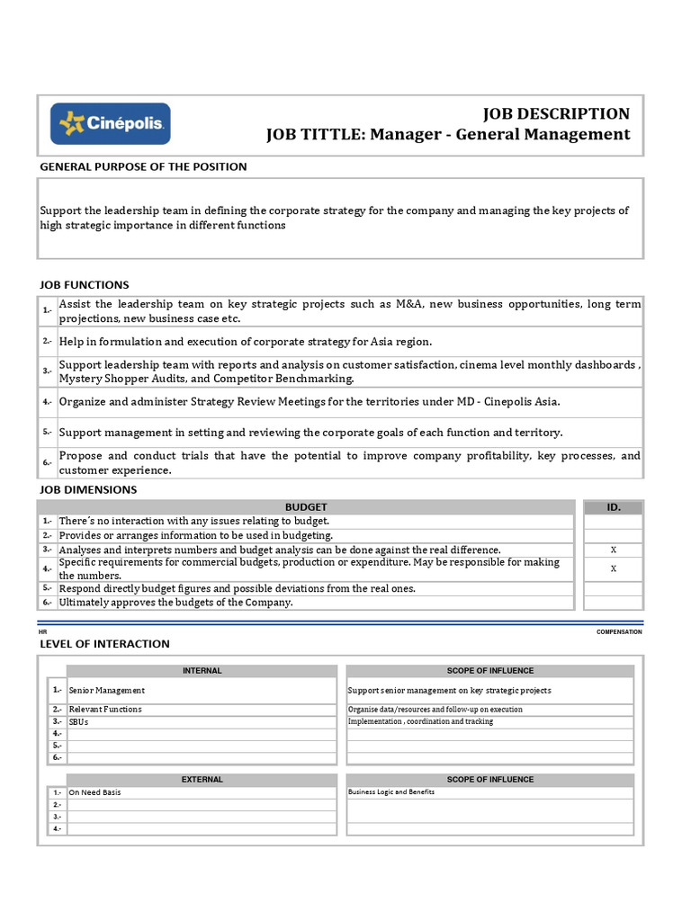 Manager General Management - JD | PDF | Strategic Management | Budget