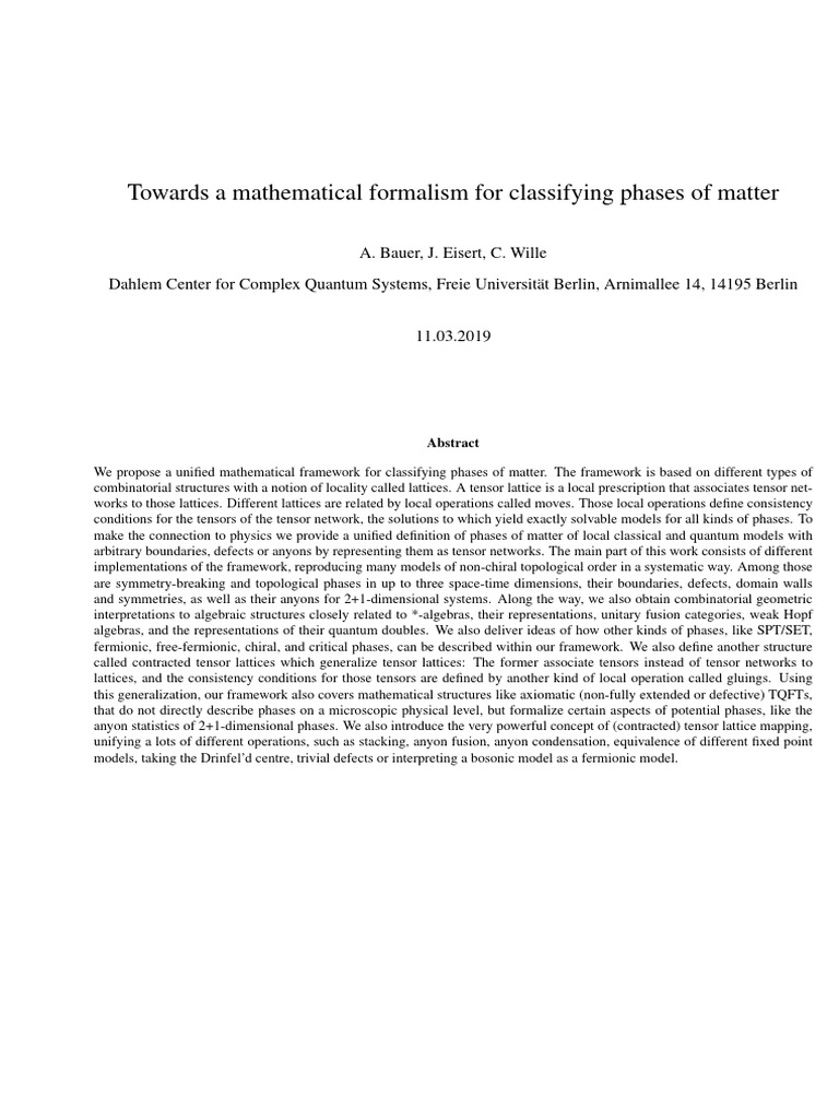 Towards A Mathematical Formalism For Classifying Phases of Matter | PDF | Tensor | Topology