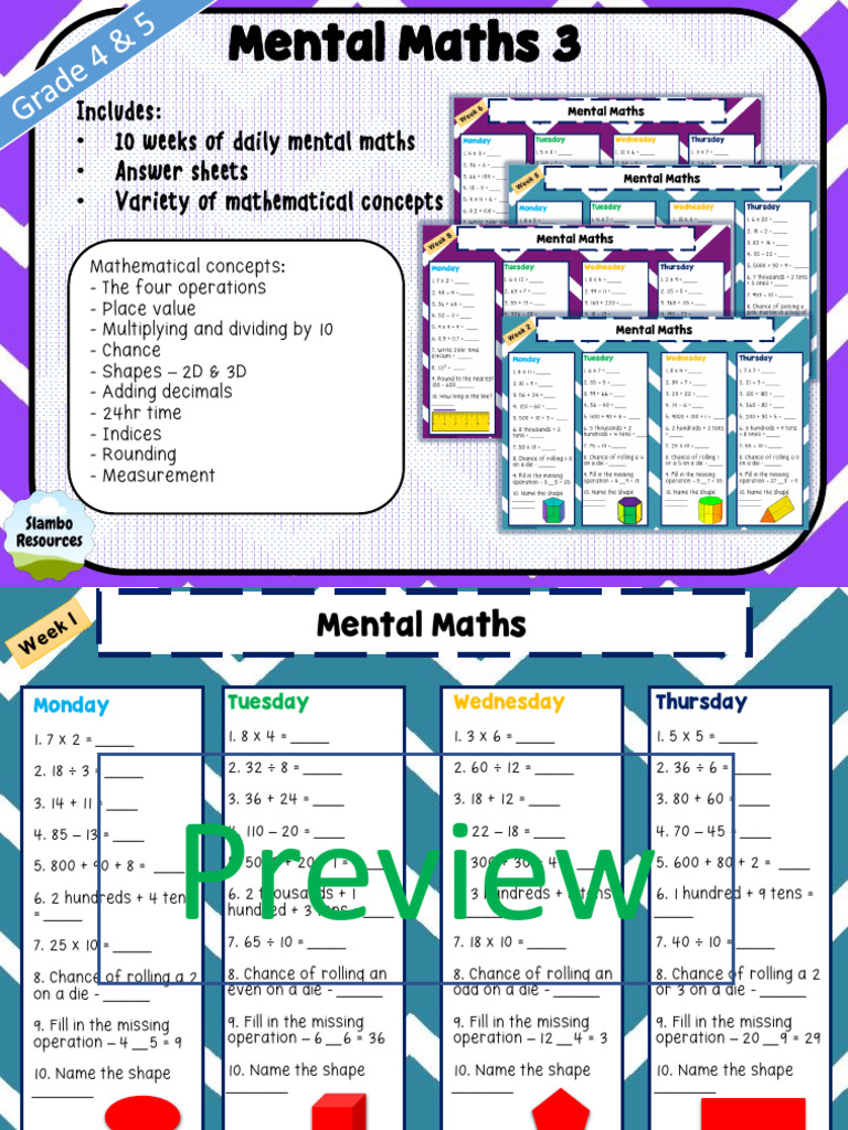 Mental Maths Grade 4 5 V3 Preview 1 | PDF | Odds | Shape