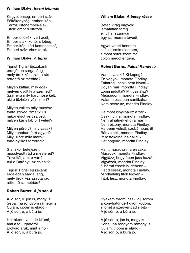 Beugró - Angol Nyelvű Versek | PDF