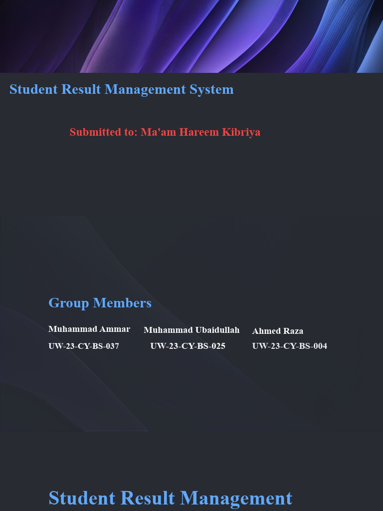 Student Result Management System Presentation | PDF | Databases | Data