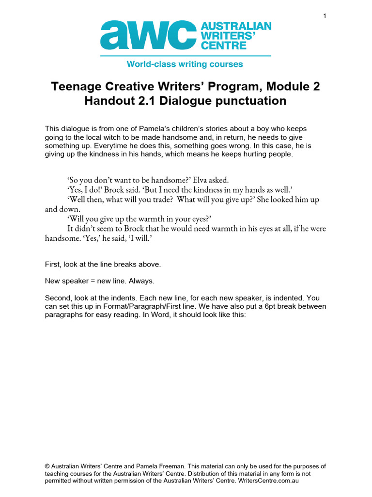 Teenage Creative Writers Program Module 2 Handouts | PDF