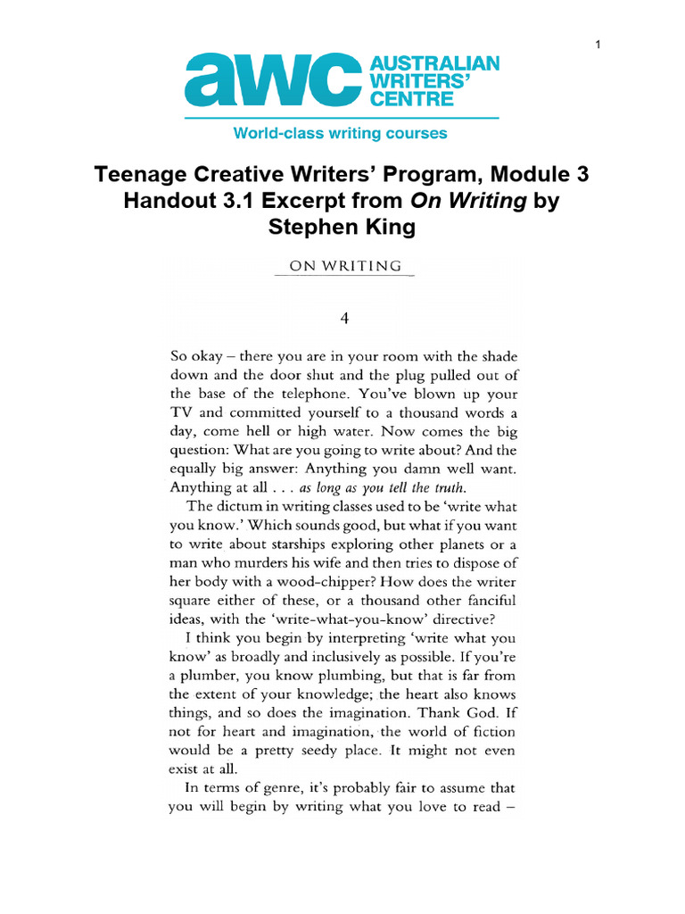 Teenage Creative Writers Program Module 3 Handouts | PDF | Narration