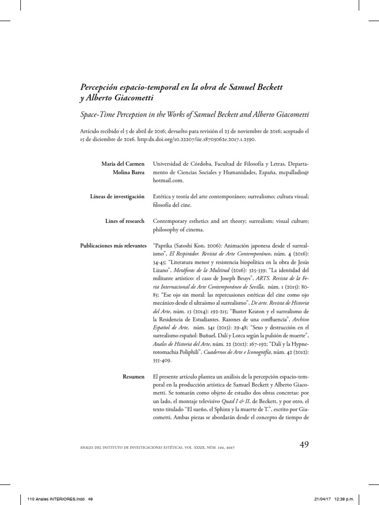 Percepción Espacio-Temporal en La Obra de Samuel Beckett | PDF | Espacio | Hora