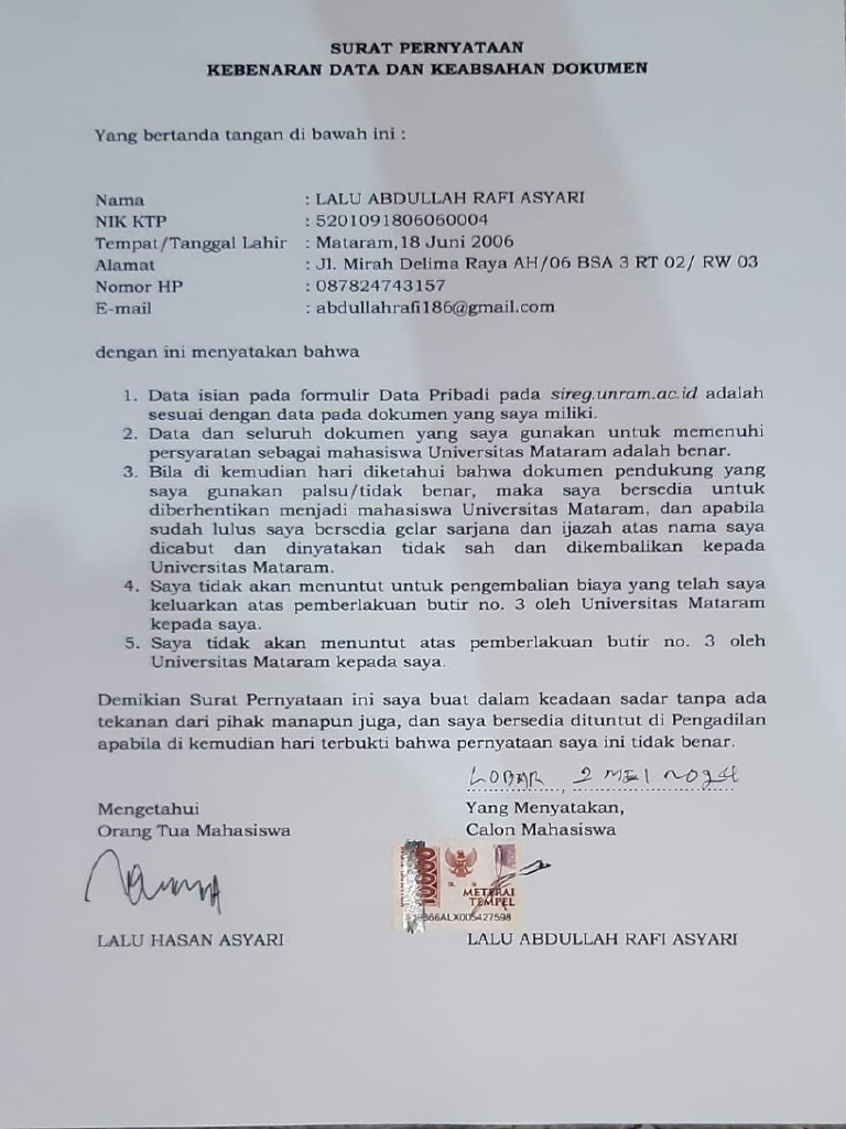 57030-Pernyataan-2024 05 03-Surat Pernyataan SNPMB 2024 Rafi | PDF