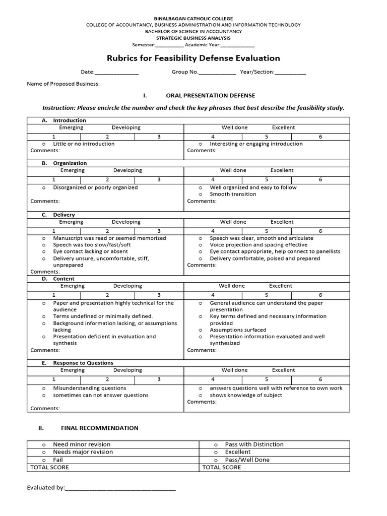 Rubrics in Feasibility Defense Evaluation 1 | Download Free PDF ...