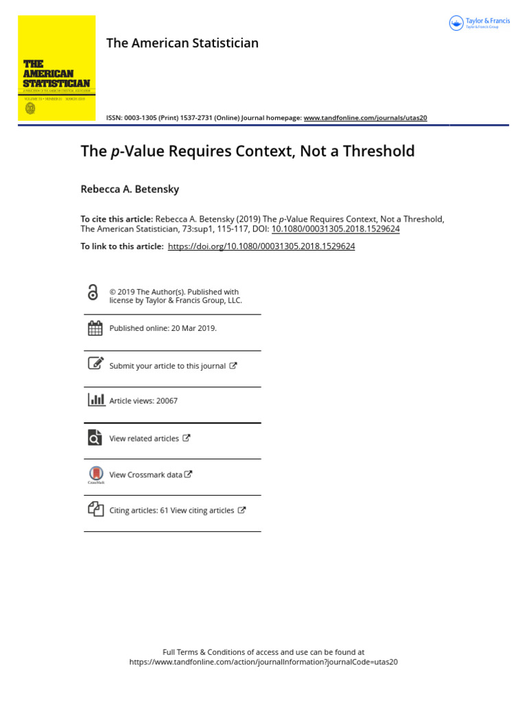 The p-Value Requires Context Not a Threshold | Download Free PDF | P Value | Effect Size