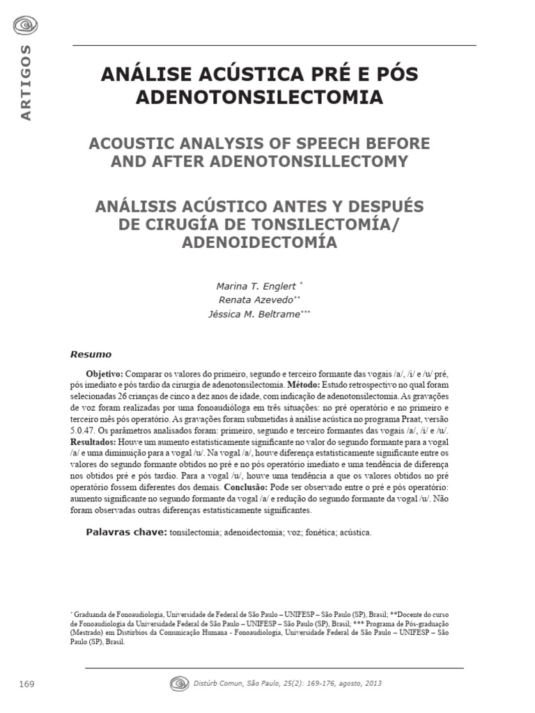 Análise Acústica Pré e Pós Adenotonsilectomia | PDF | Canto | Voz humana