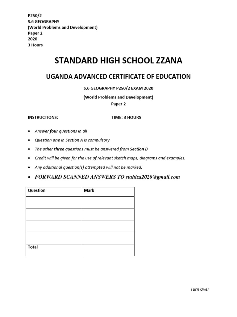 UACE Geography Paper 2 Exam 2020 | PDF | Africa | Forests