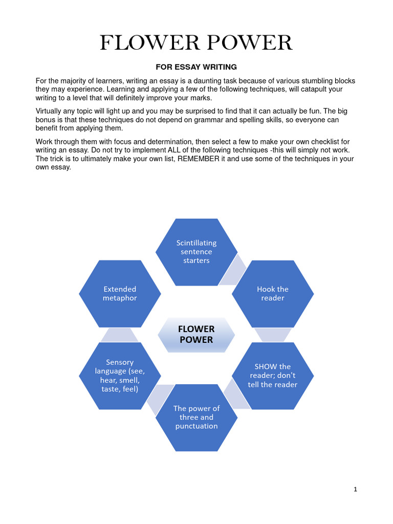 FLOWER POWER Essay Writing Lessons | PDF | Language Mechanics | Linguistics