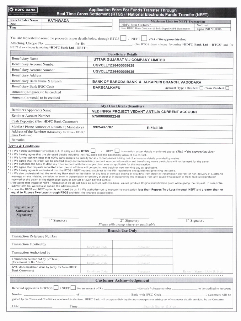 HDFC Ugvcl Bill Form | PDF
