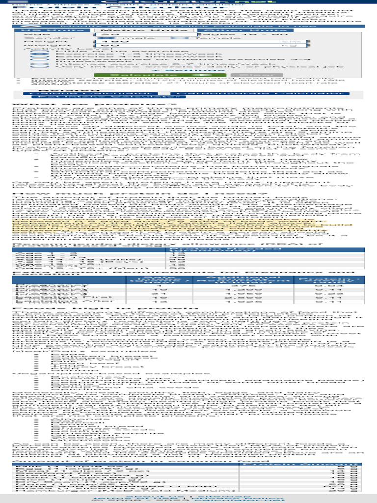Protein Calculator | Download Free PDF | Food Energy | Foods