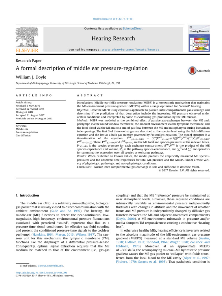A Formal Description of Middle Ear Pressure-Regulation | PDF | Gases ...