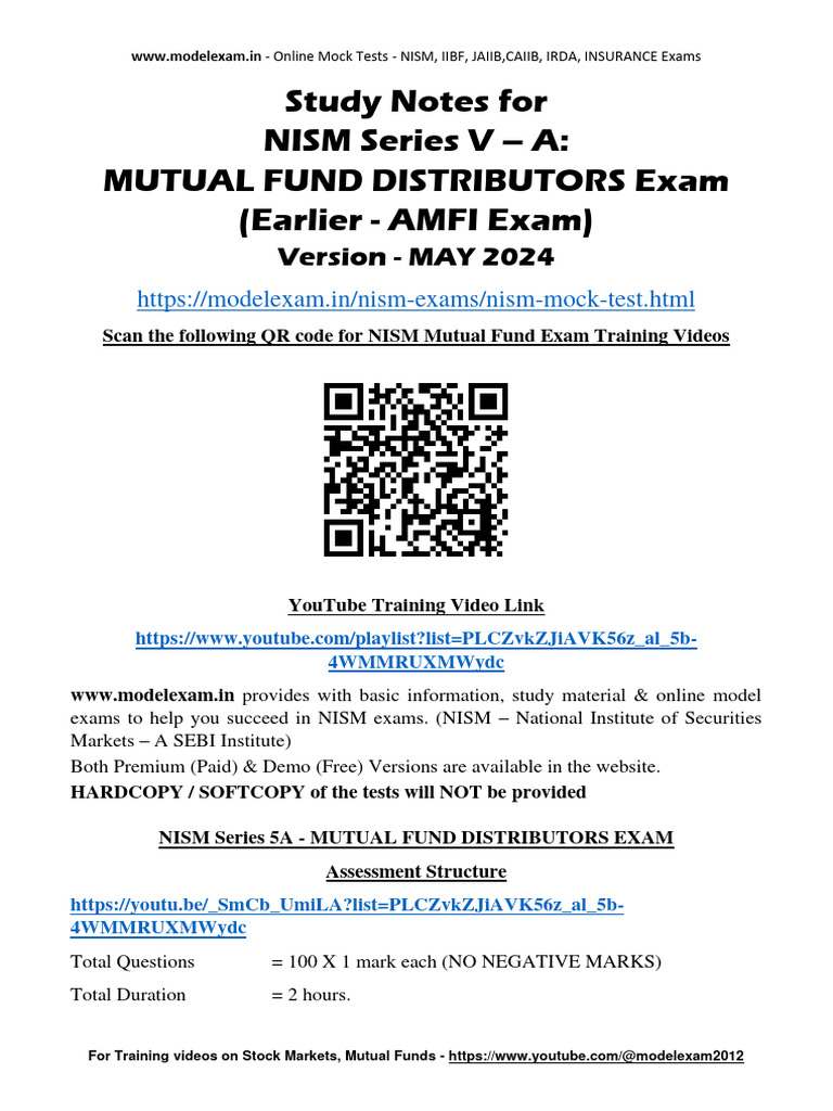 Nism Mutual Fund Study Notes | Download Free PDF | Investment Fund ...