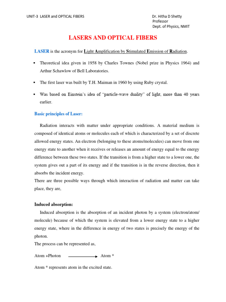 3 Lasers and Optical Fiber Notes | PDF | Laser | Emission Spectrum