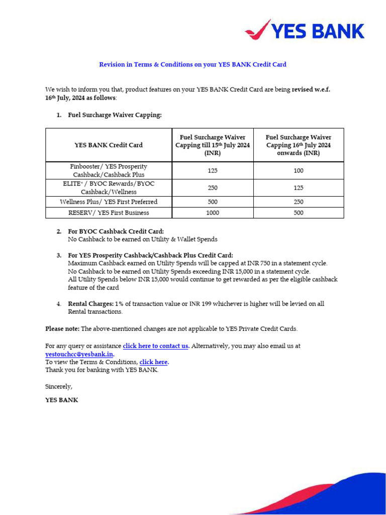 Yesbank Credit Card Revision TNC | PDF | Business | Finance & Money Management