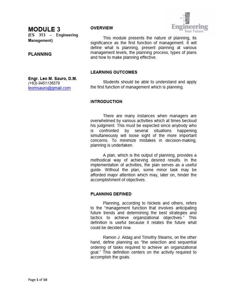 Module 3 - Planning | PDF | Strategic Planning | Goal Module 3 - Planning | PDF | Strategic Planning | Goal