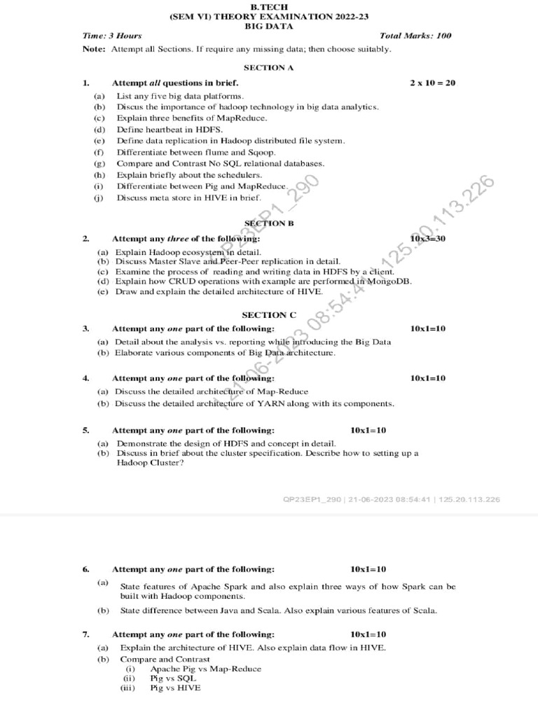 Big Data Pyq | PDF | Apache Hadoop | Apache Spark