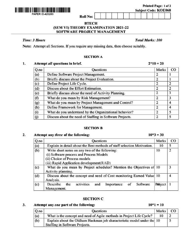 Software Project Management Exam Guide | PDF | Business