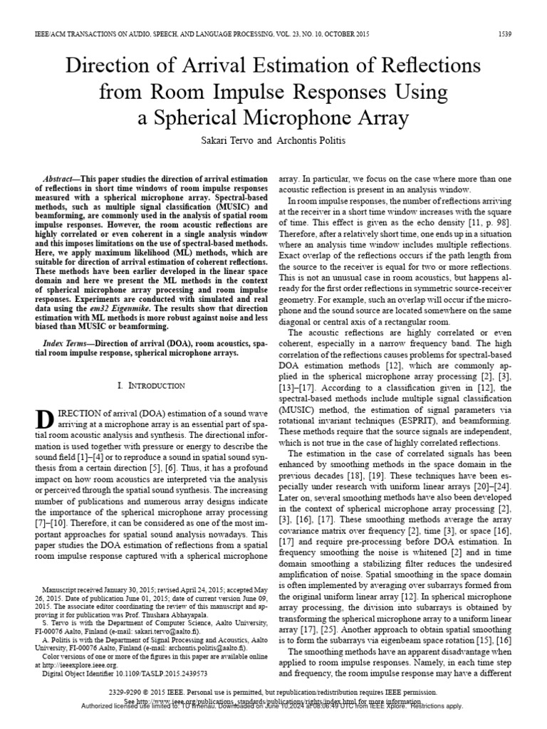 Direction Of Arrival Estimation Of Reflections From Room Impulse Responses Using A Spherical