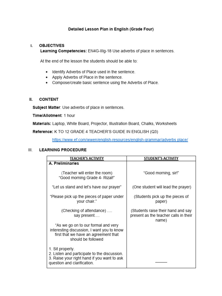 Detailed Lesson Plan in English | PDF | Lesson Plan | Learning