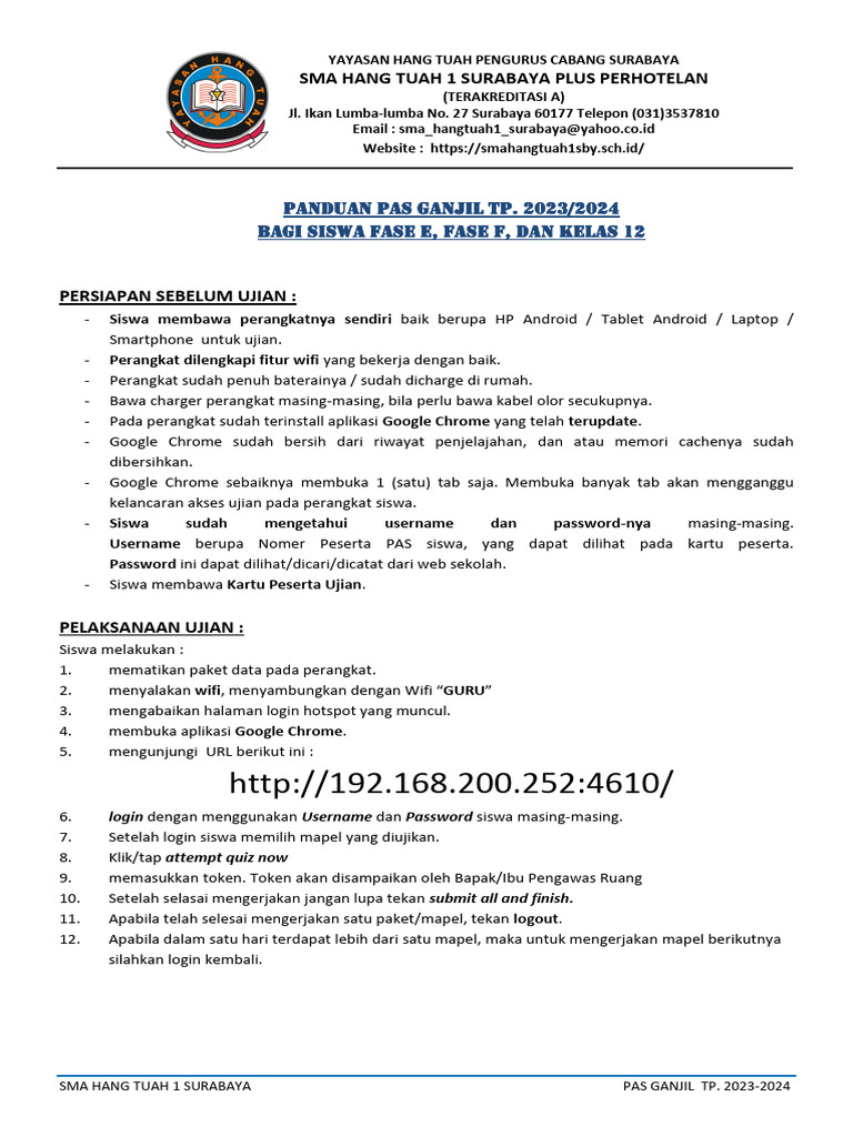 Panduan Pas Ganjil TP.2023 2024 Bagi Siswa | PDF