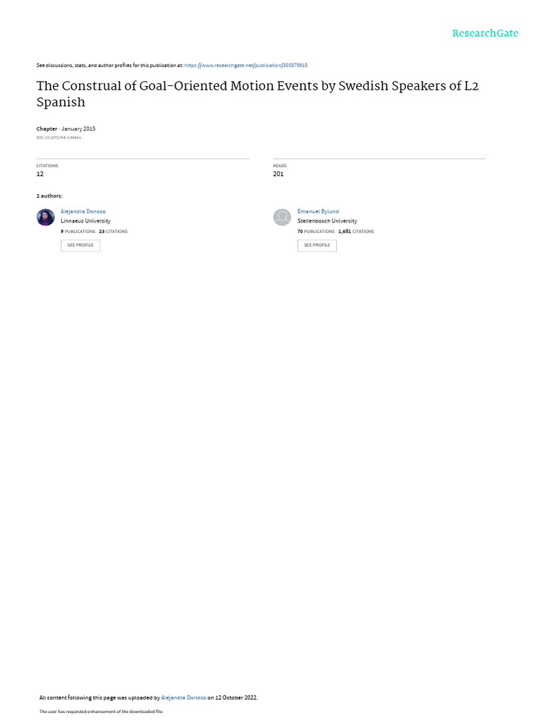 The Construal of Goal-Oriented Motion Events by Swedish Speakers of L2 Spanish | PDF | Second ...