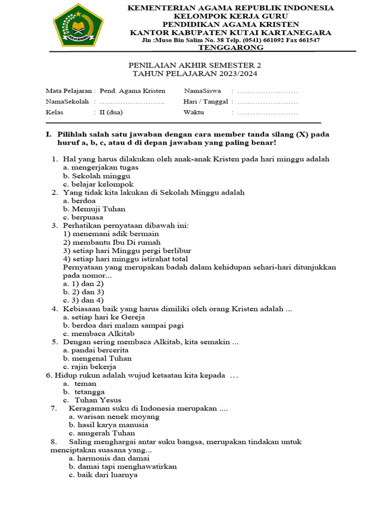 Soal Kristen KLS 2 | PDF