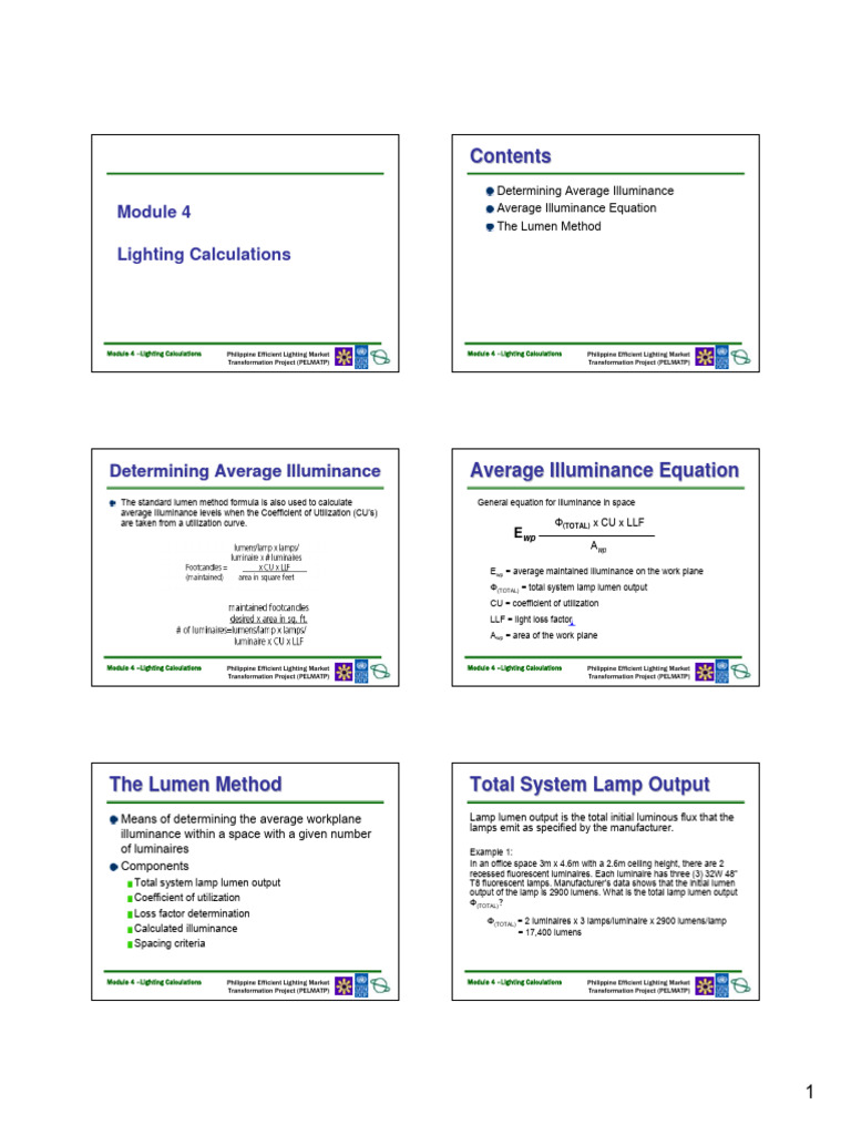 Module 4V - Lighting - Calculations | PDF | Lighting | Fluorescent Lamp