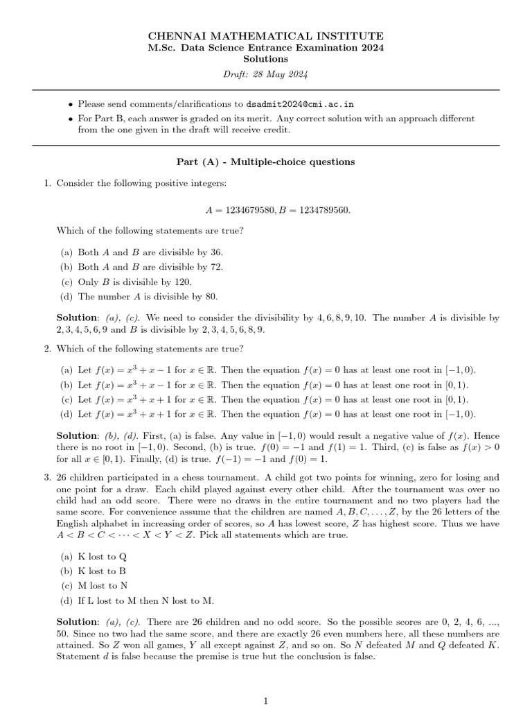 CMI 2024 MSC Data Science Draft Solutions | PDF | Sphere | Function (Mathematics)