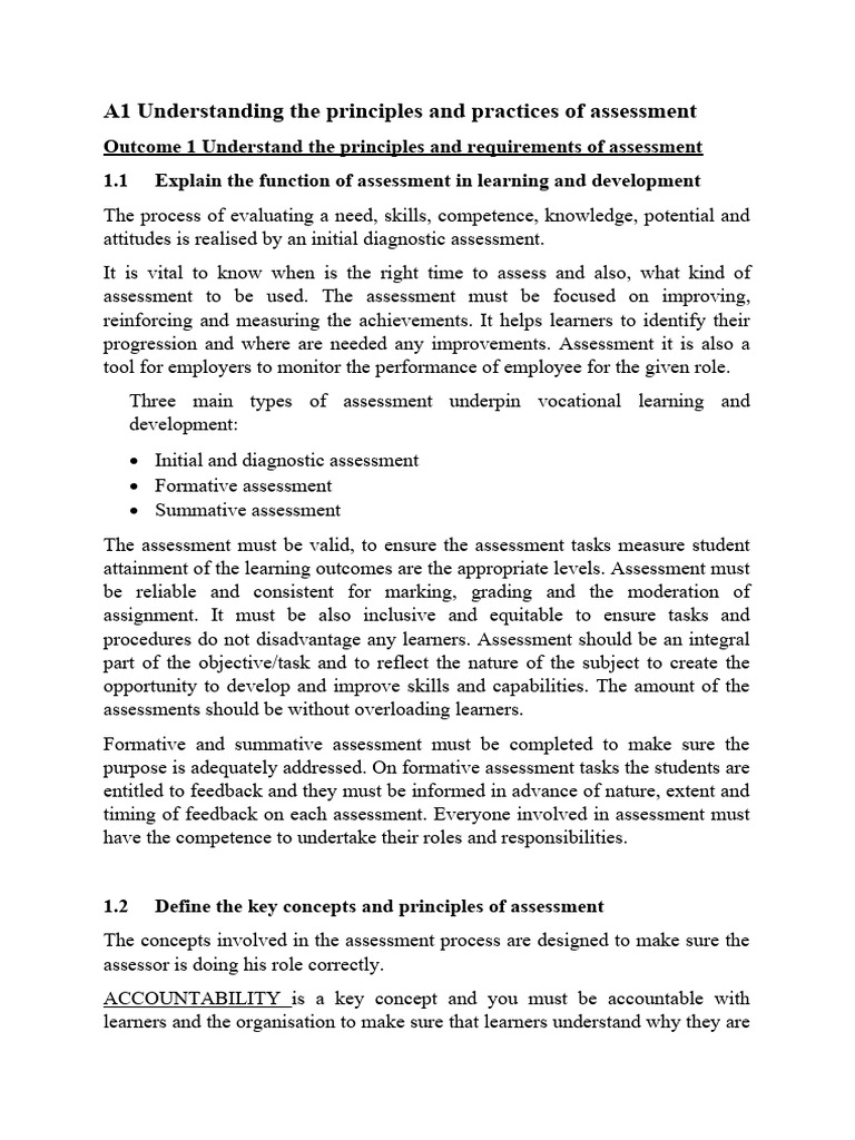 Outcome 1 Understand The Principles and Requirements of Assessment ...