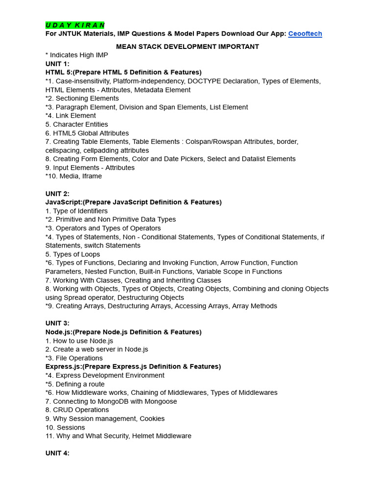 Mean Stack Development Semester Important | PDF | Html Element | Java ... Mean Stack Development Semester Important | PDF | Html Element | Java ...