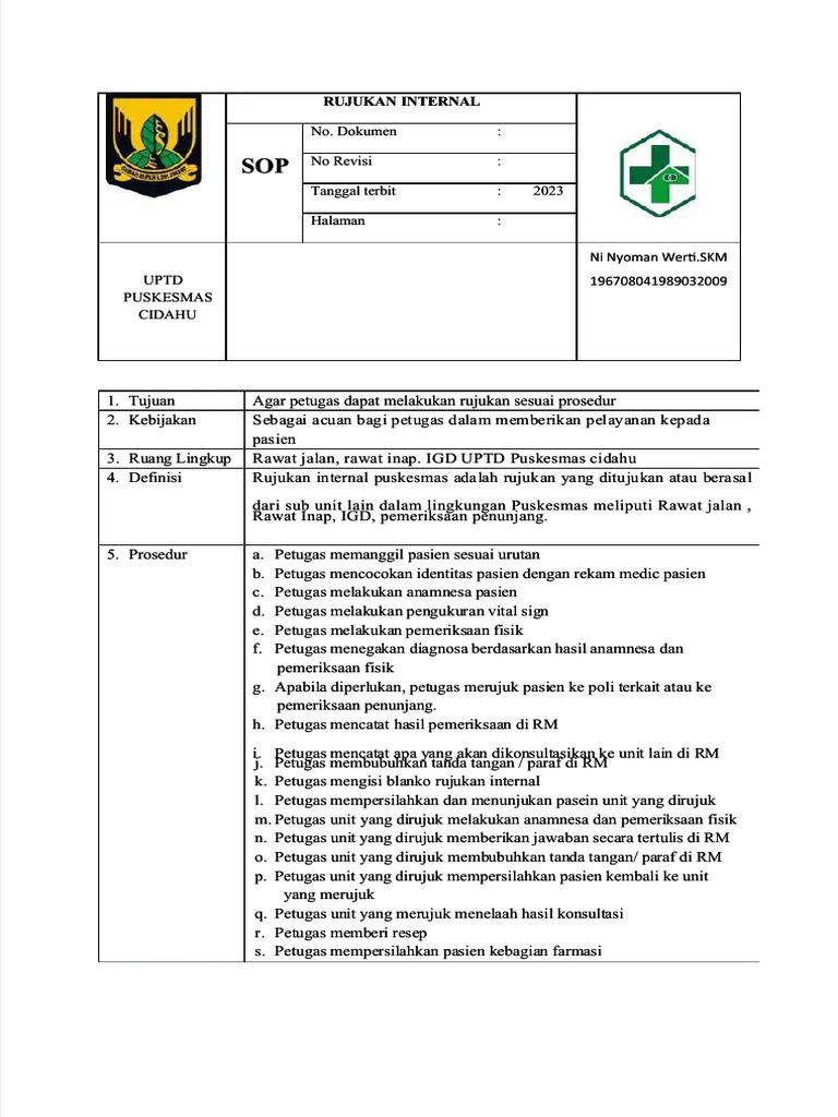 PDF 3711 Sop Rujukan Internal 2023 - Compress | PDF