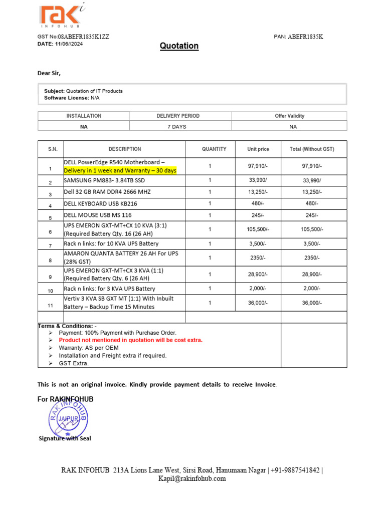 Quotation of IT Products | PDF | Computer Hardware | Computing