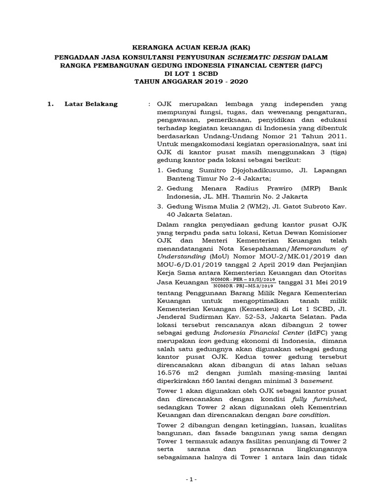 Kerangka Acuan Kerja OJK - Konsultan Schematic Design - Final | PDF