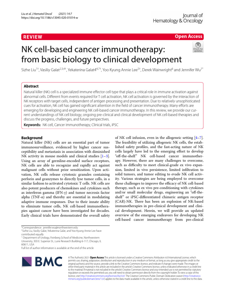 NK Cell Immunotherapy | Download Free PDF | Natural Killer Cell | Lymphocyte
