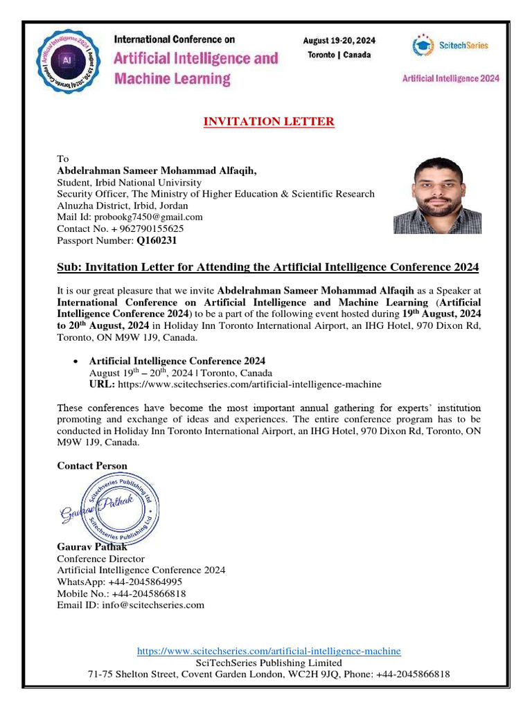 INVITATION LETTER. of Abdelrahman Sameer | PDF