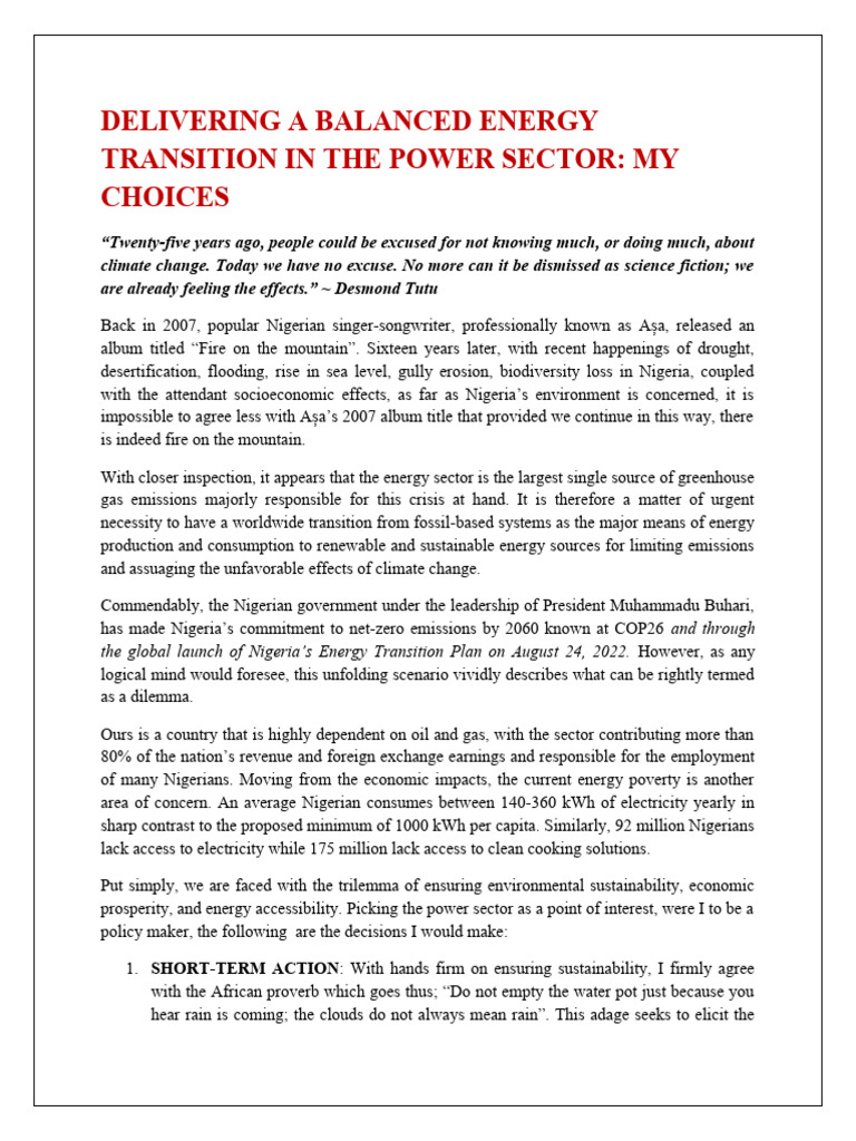 Oyedele Philemon Etpcompete Essay Entry 2023 | PDF | Natural Gas | Renewable Energy