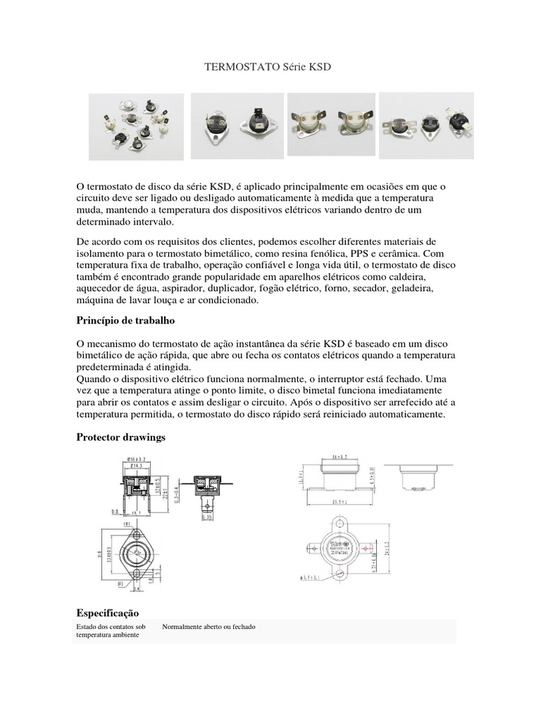 TERMOSTATO Série KSD | PDF | Termostato | Temperatura