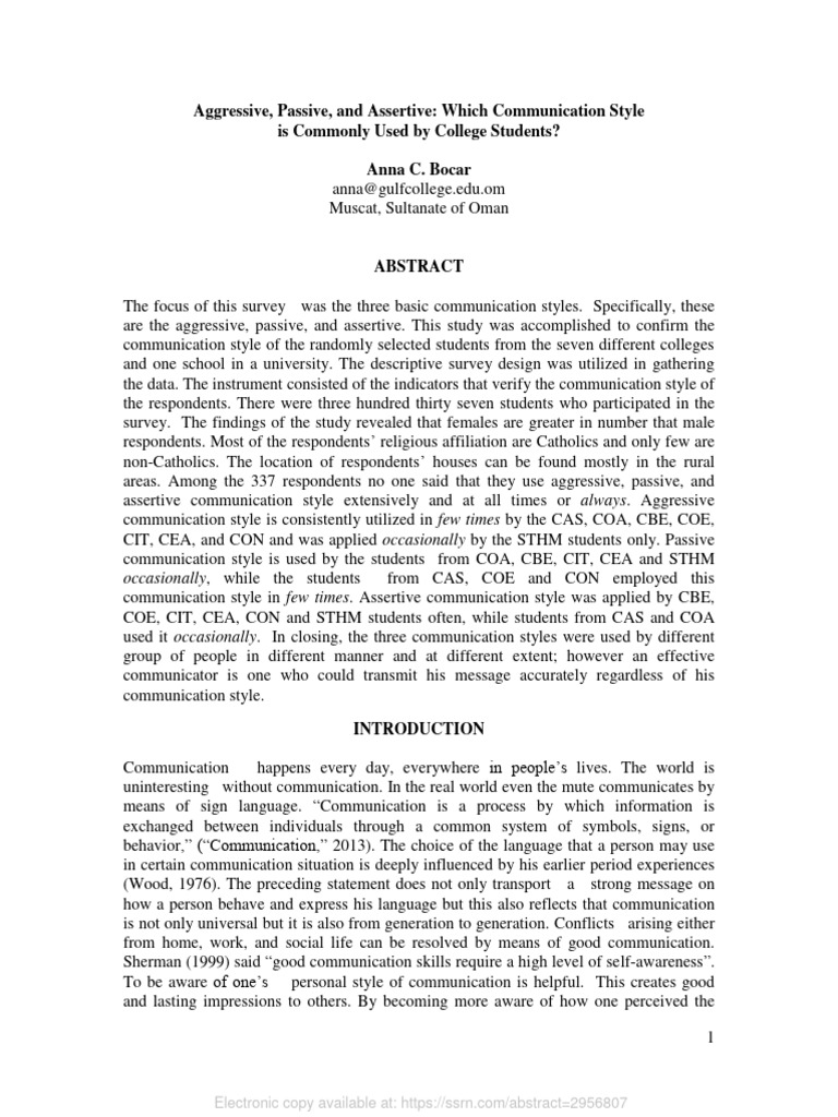 College Students' Communication Styles | PDF | Communication ...