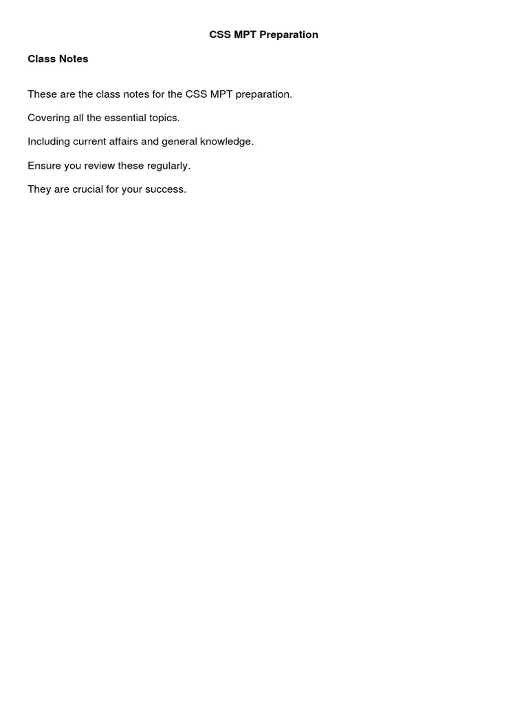 CSS MPT Class Notes | PDF | Business