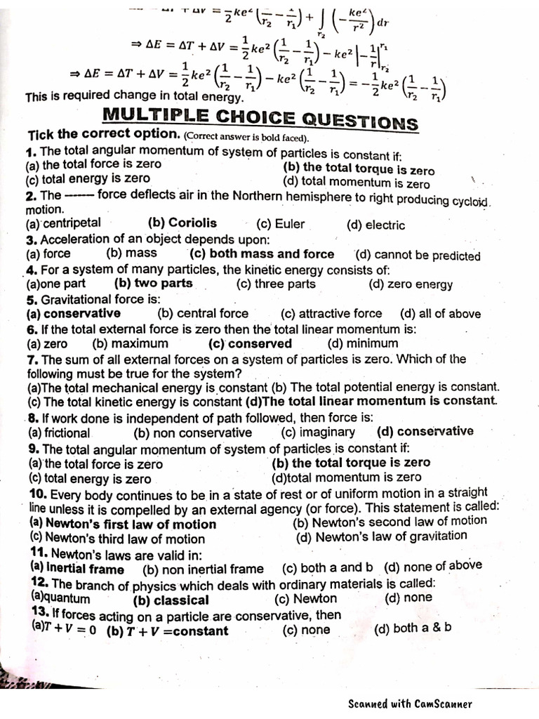 Classical Mechanics Mcqs | PDF