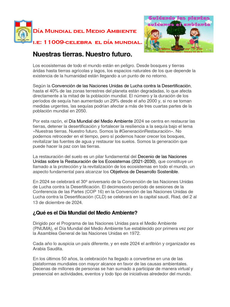 Día Mundial Del Medio Ambiente | PDF | Entorno natural | Programa del ...