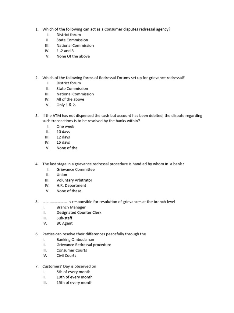 MCQ Grievance 16 Questions | PDF | Banks | Reserve Bank Of India
